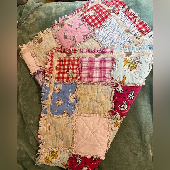 Handmade | Bedding | Vintage 48x 4 Handmade Rag Quilt Baby Crib Blanket ...